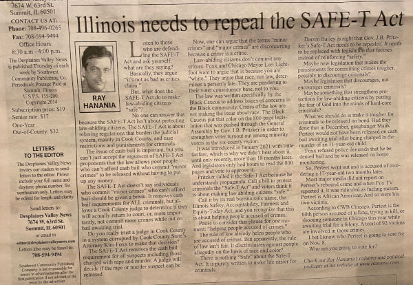 Illinois needs to repeal the Safe-T Act - Suburban Chicagoland